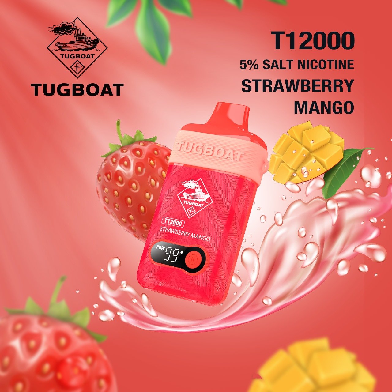 Tugboat T12000 - Strawberry Mango - Disposable Vapes - 5%Nic USB Type C ...